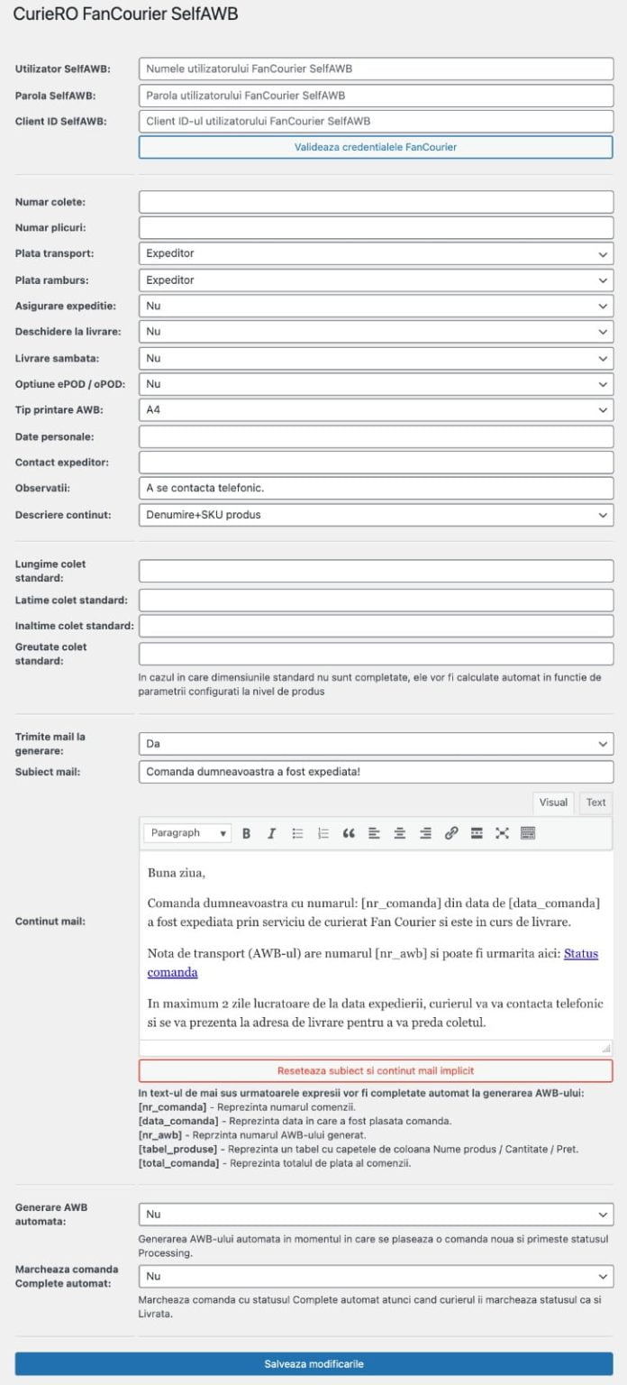 FAN Courier AWB: Ghid De Completare A Setărilor De Generare A AWB ...