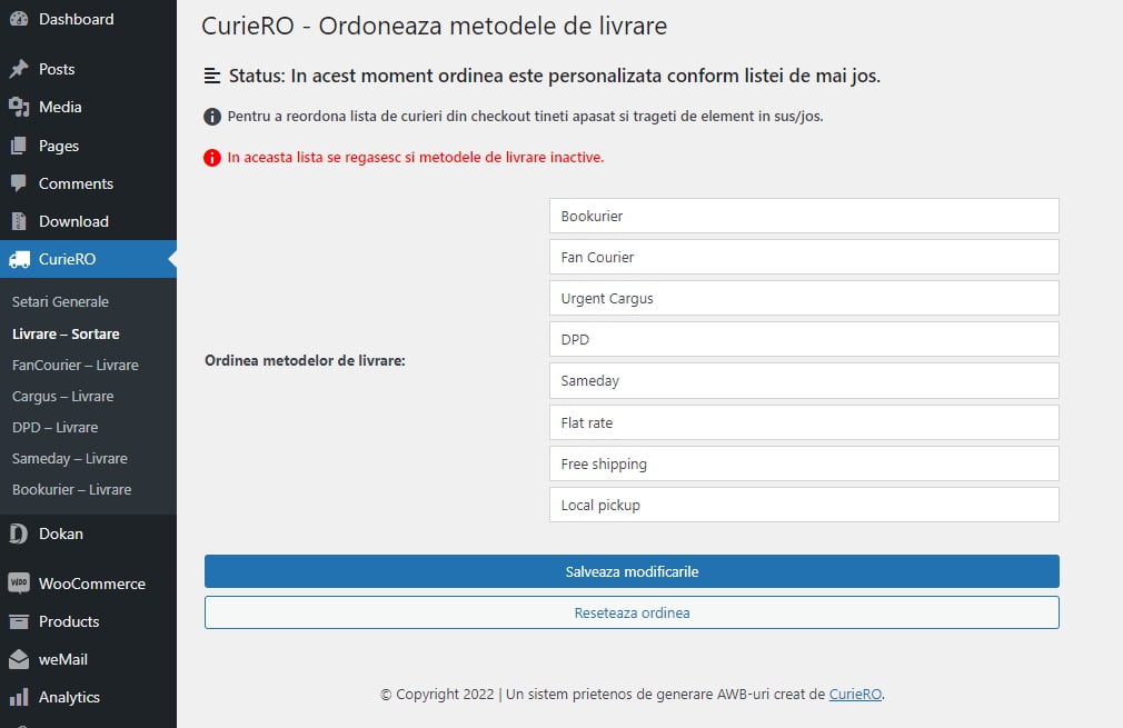 Sortare Ordine Metode De Livrare In Check-out • CurieRO
